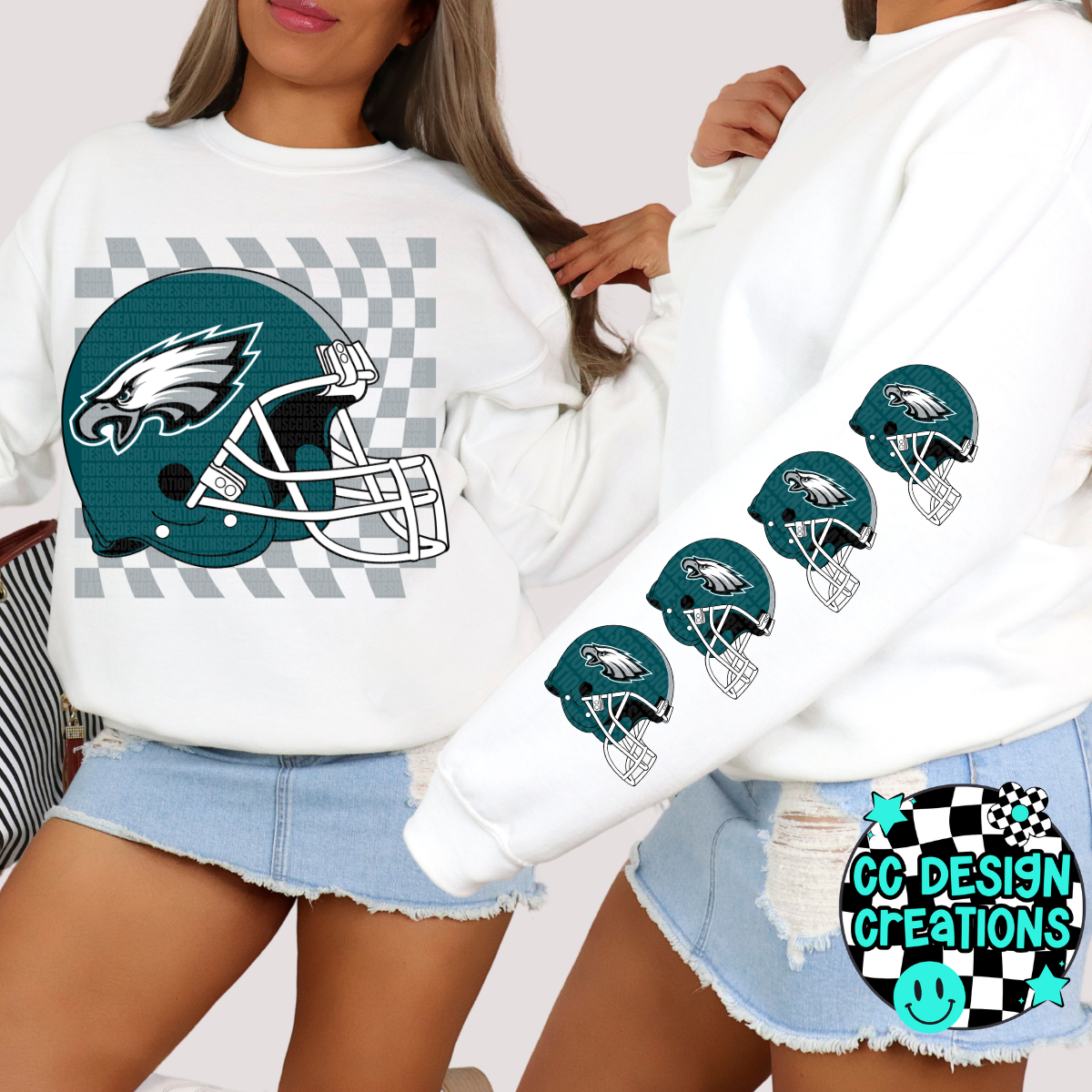 Eagles Retro Checkered Football with Sleeve PNG – CC Design Creations